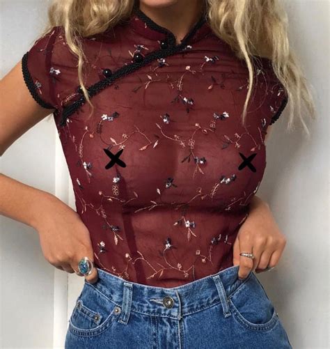90s Tops Women Vintage 90s Sheer Top Outfit Vintage Mesh Top Sheer