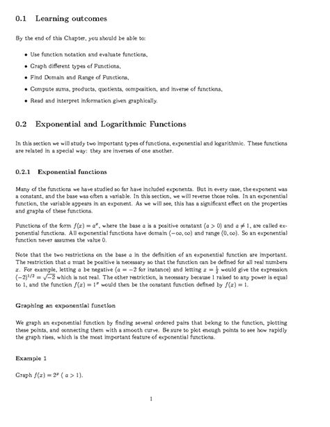 Exponential And Logarithm Functions 0 Learning Outcomes By The End Of This Chapter You Should