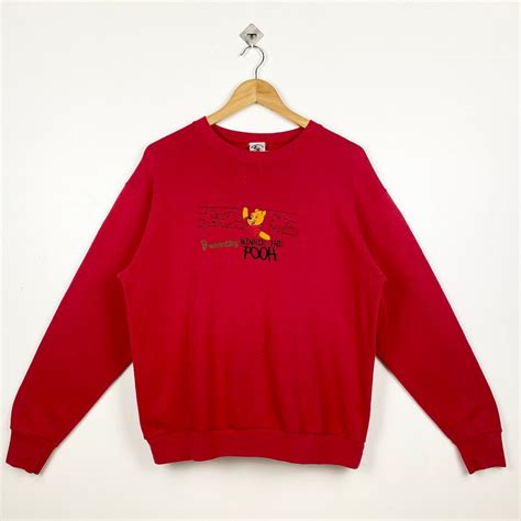 90s Disney Winnie The Pooh Crewneck Sweatshirt Embroidery Logo Red