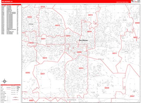 Des Moines Iowa Zip Code Wall Map Red Line Style By Marketmaps Mapsales