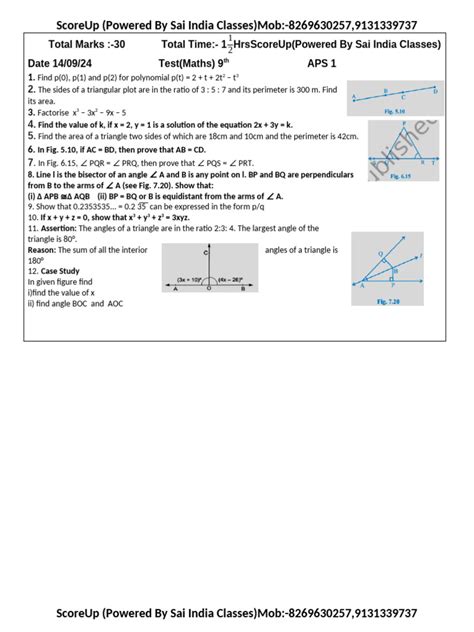Class 9th Test Full Maths Aps 1 Pdf