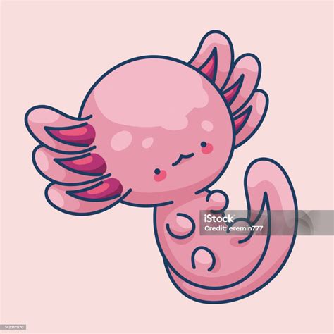 Axolotl In Kawaii Style Cute Cartoon Character Stock Illustration