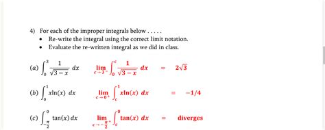 Solved 4 For Each Of The Improper Integrals Below