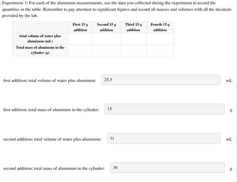 solved experiment 3 create a graph of mass y axis versus
