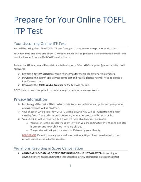 Pdf Itp Test Taker Procedures Test · To Complete The Test On Test