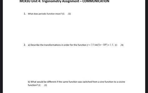 Solved Mcr3u Unit 4 Trigonometry Assignment Communication