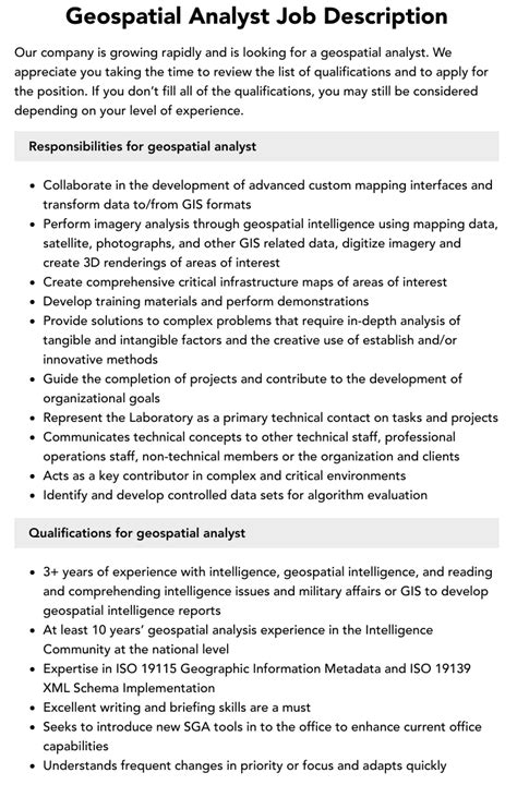 Geospatial Analyst Job Description Velvet Jobs