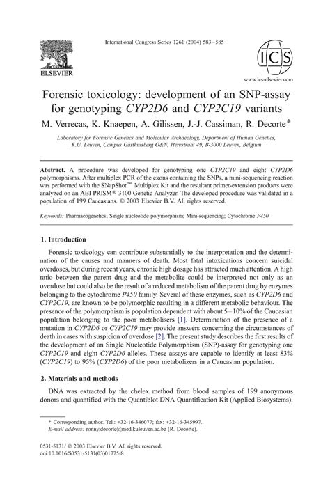 Development Of An Snp Assay Forensic Toxicology Development Of An