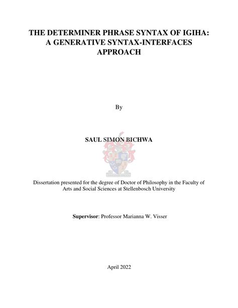 Pdf The Determiner Phrase Syntax Of Igiha A Generative Syntax