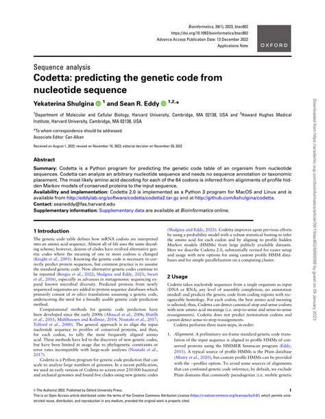Pdf Codetta Predicting The Genetic Code From Nucleotide Sequence