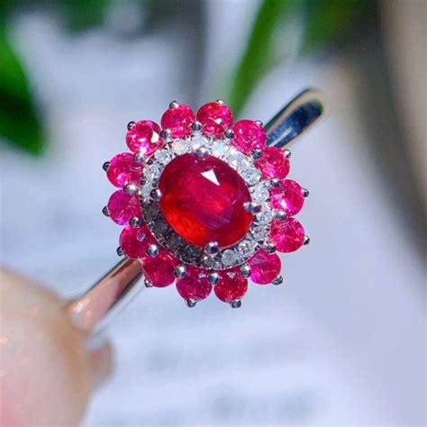 Cluster Real Ruby Ring 18k Solid Gold Genuine Ruby Ring Red Gemstone Ring For Women July