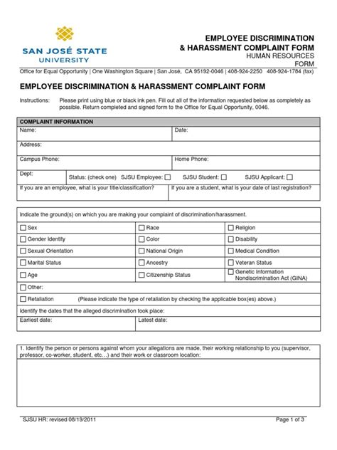 Employee Discrimination Complaint Form Pdf
