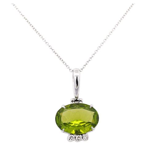 409 Carat Peridot Pendant Necklace In 18k White Gold Cable Chain For