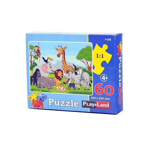 Пазл, Play Land, Сафари, 60 элементов, из картона, 32 х 24 см, 1 ...