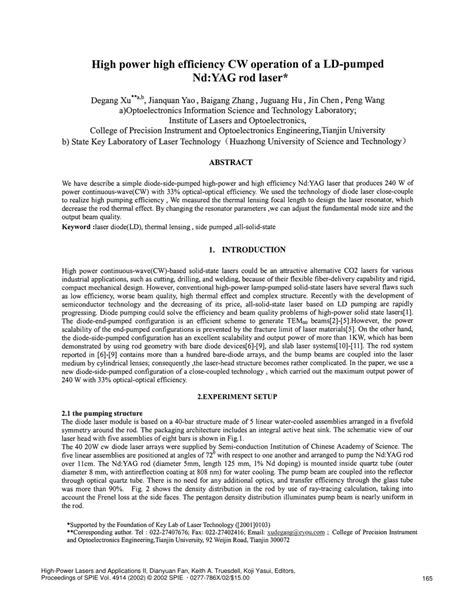Pdf High Power High Efficiency Cw Operation Of A Ld Pumped Ndyag Rod