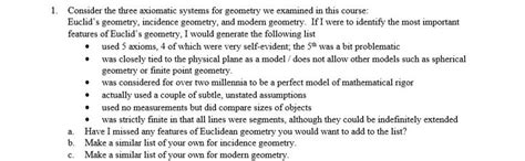 Solved Consider The Three Axiomatic Systems For Geometry Chegg
