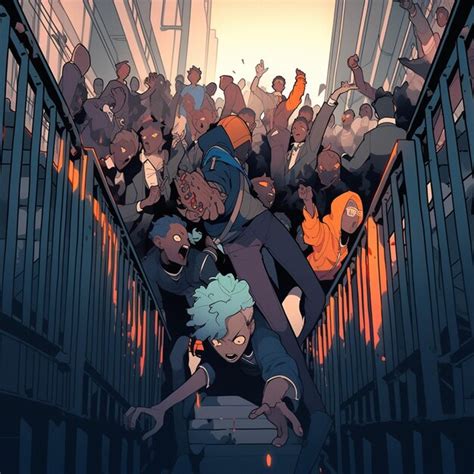 Premium Ai Image Anime Characters Are In A Jail Cell With A Crowd Of