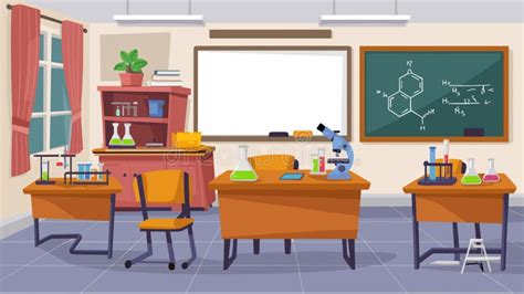 Modern Science Classroom With Lab Equipment And Whiteboard Stock Vector