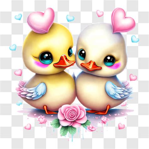 Download Two Adorable Ducklings In Love With A Heart Shaped Pink Flower
