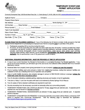 Temporary Event Use Permit Application Blank Fillable Template Fill