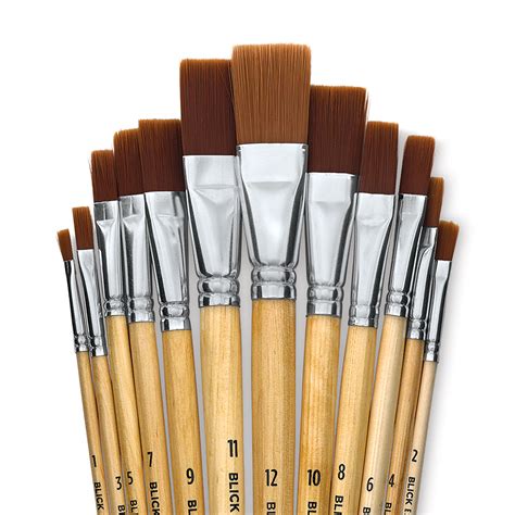 Blick Essentials Value Brush Set Flat Brushes Brown Nylon Set Of 12