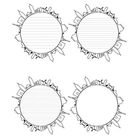 People And Cities Surrounding A Globe Shaped Writing Template Free Printable Papercraft Templates