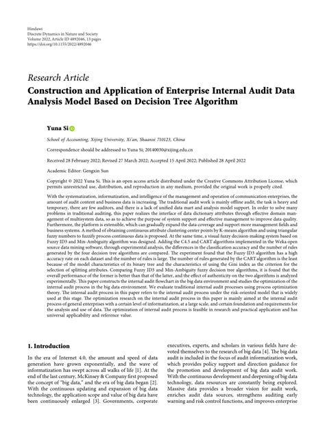 Pdf Construction And Application Of Enterprise Internal Audit Data Analysis Model Based On
