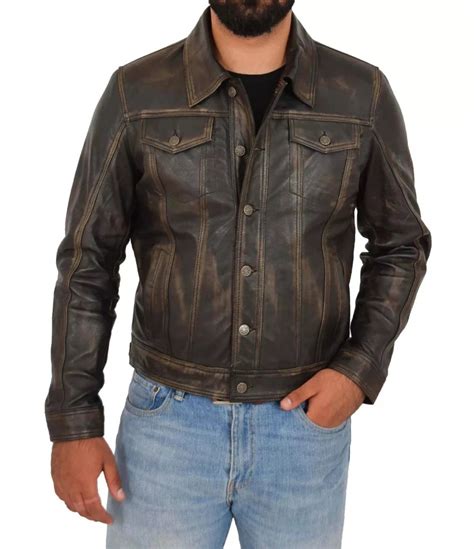 Stand Out From The Crowd Our Rugged Mens Brown Leather Trucker Jacket