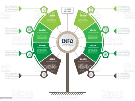 수직 타임 라인 인포 그래픽입니다 생태 연구입니다 에코 비즈니스의 성장과 개발의 나무 Infographic 추세 및 동향입니다 8 옵션 부품 단계 또는 프로세스와 비즈니스