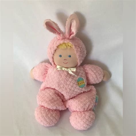 Eden Toys Vtg Eden Pink Bunny Terry Cloth Waffle Plush Stuffed