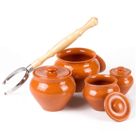 Vyatka Ceramics Clay Cooking Pot With Lid Traditional Natural Clay