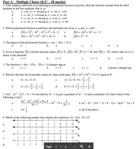 solved part a multiple choice k u 20 marks 1 if the