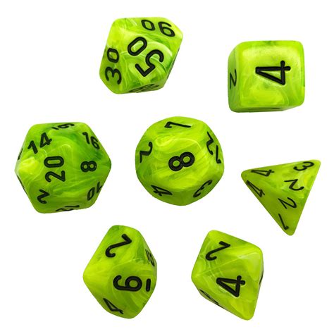 Chessex Vortex Bright Green Black 7 Dice Set