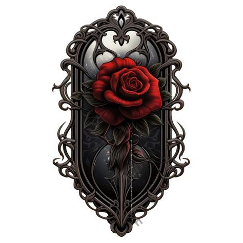 Premium Photo A Red Rose In A Gothic Style Frame Digital Image