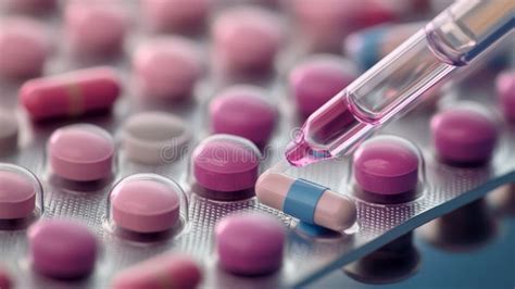 Dropping Medication Capsule With Liquid Dropper And Colorful Pills