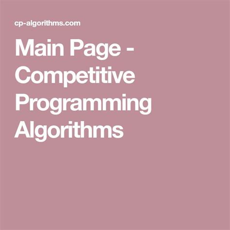 Main Page Competitive Programming Algorithms Algorithm Main Page
