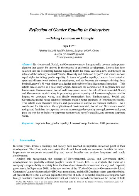 Pdf Reflection Of Gender Equality In Enterprises Taking Lenovo As An
