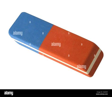 Isolated Image Of A Two Tone Eraser With Blue And Red Sides On A White