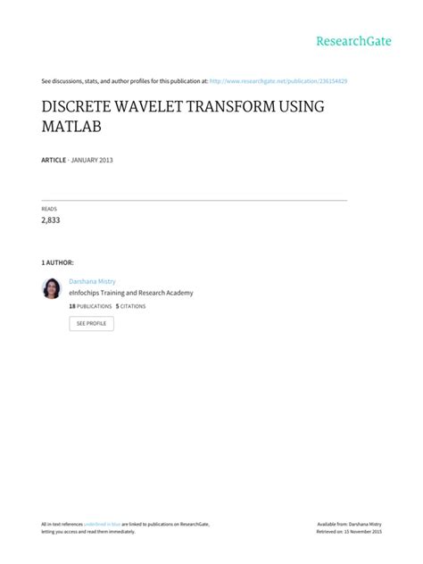 Discrete Wavelet Transform Using Matlab Pdf Wavelet Multidimensional Signal Processing