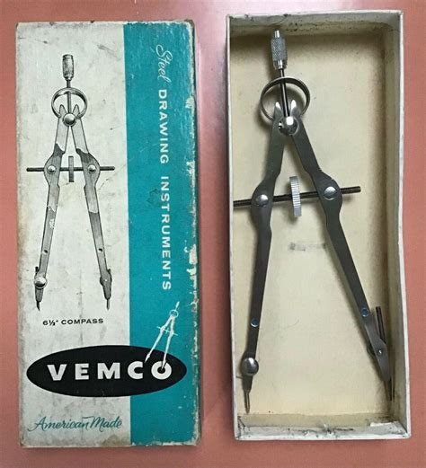 Vintage Vemco Drawing Compass Drafting Tool Great Condition Stainless Steel 3886221657