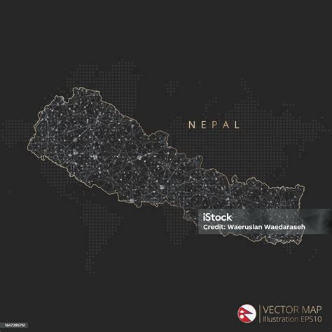 네팔 지도는 추상적인 기하학적 메쉬 다각형 조명 개념으로 빛나는 등고선과 국가와 점들을 가지고 있다 0명에 대한 스톡 벡터 아트 및 기타 이미지 Istock