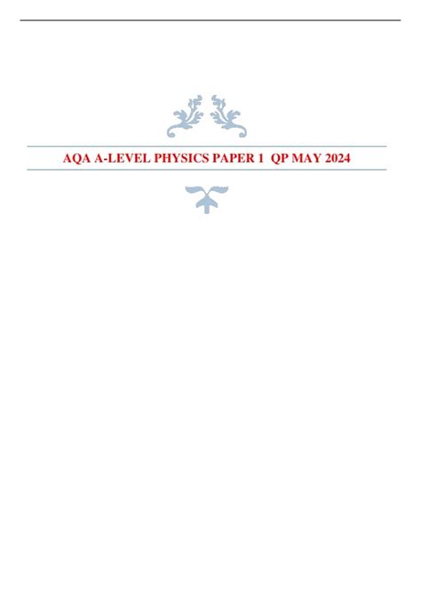 Aqa A Level Physics Paper 1 Qp May 2024 Aqa A Level Physics Stuvia Us