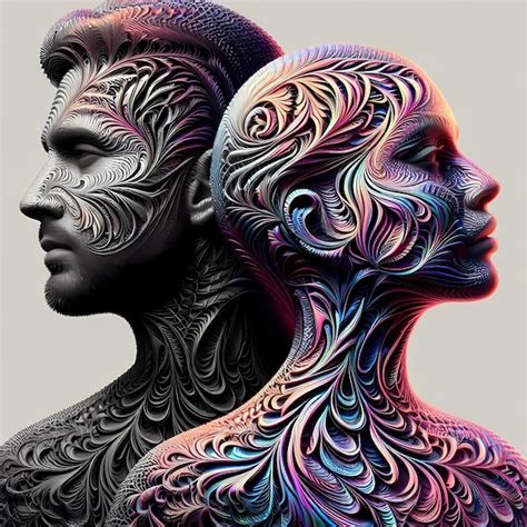 Premium AI Image Man And Women Mandelbrot Selective Color