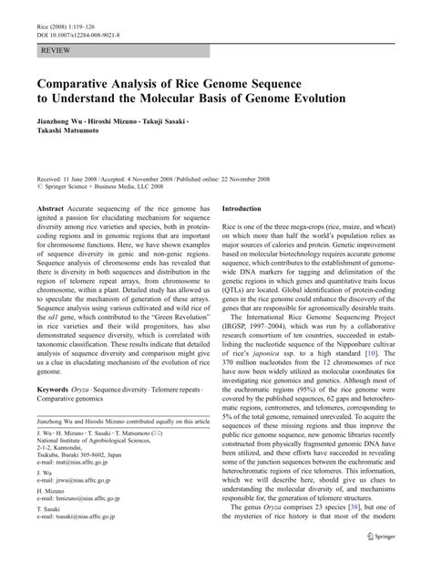 Pdf Comparative Analysis Of Rice Genome Sequence To Understand The