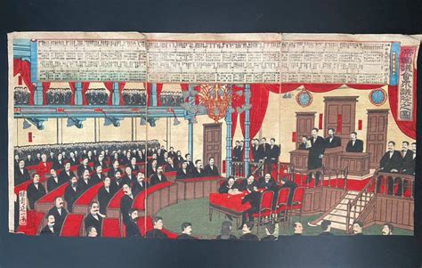Yahooオークション A9969 木版画 浮世絵 楊斎延一『帝国衆議院会議
