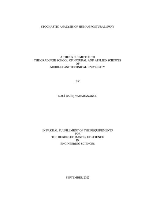 Pdf Stochastic Analysis Of Human Postural Sway A Thesis Submitted To The Graduate School Of