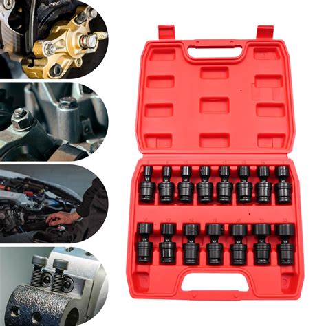 Universal Joint Socket Set 15pcs 38 Socket Set 8mm 22mm Swivel Socket Set Black Red Universal Joint Socket Set 15pcs 38 Socket Set 8mm 22mm Swivel Socket Set Black Red