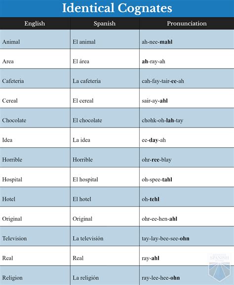 Easy Cognates For The Beginning Spanish Learner Similar English Words