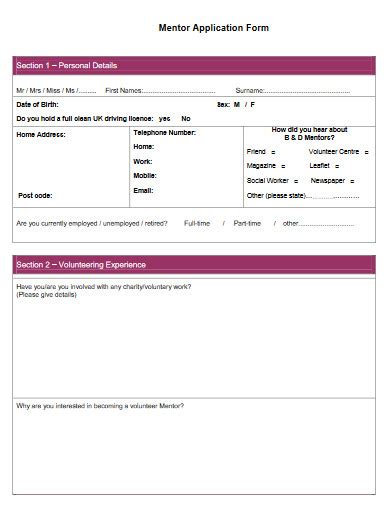 Mentor Application Form 10 Examples Format Pdf Examples