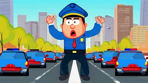 Animated Traffic Officer Stopping Cars In A Busy City Street Scene 4k Video Footage Stock